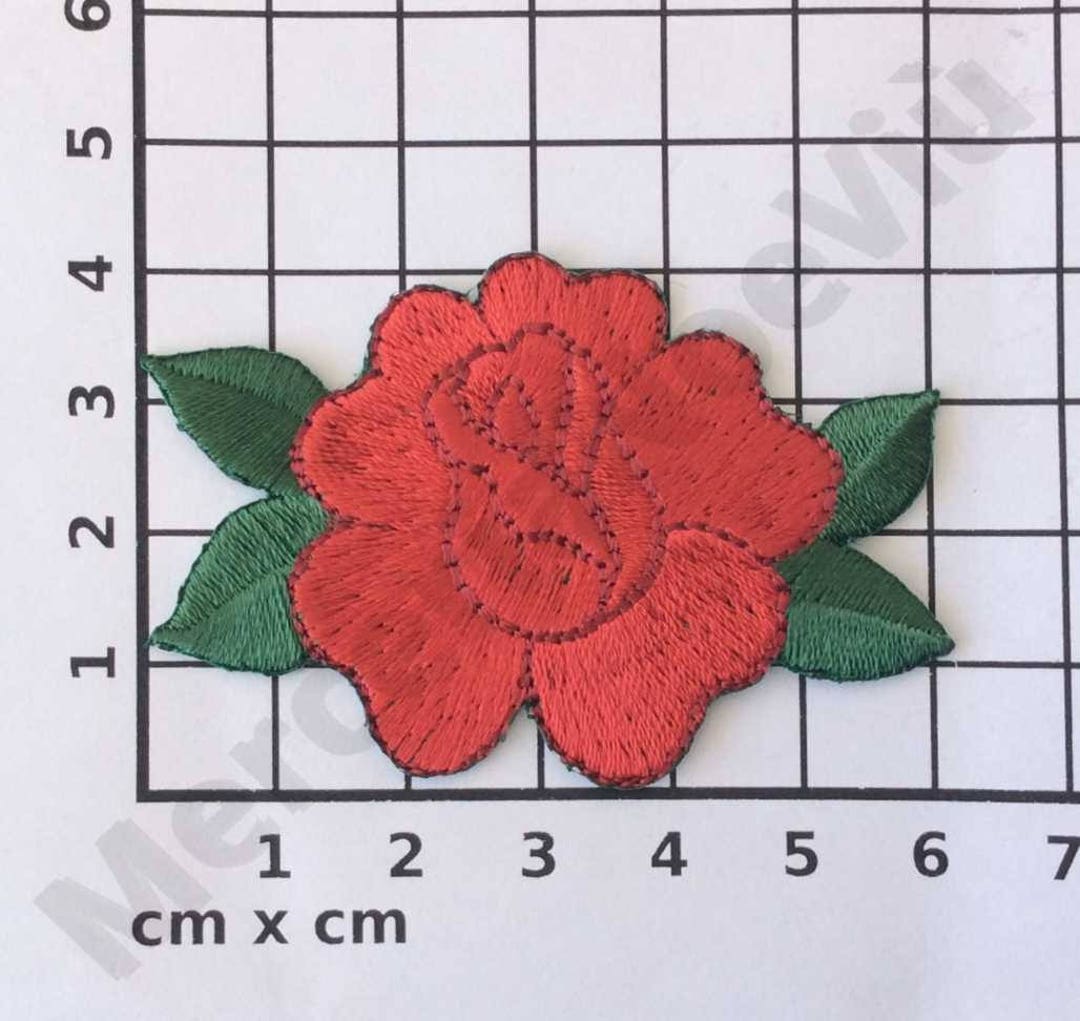 Red Roses Iron on Embroidered Applique Patch Large Flower 2 3/8" X 1 9/ ...