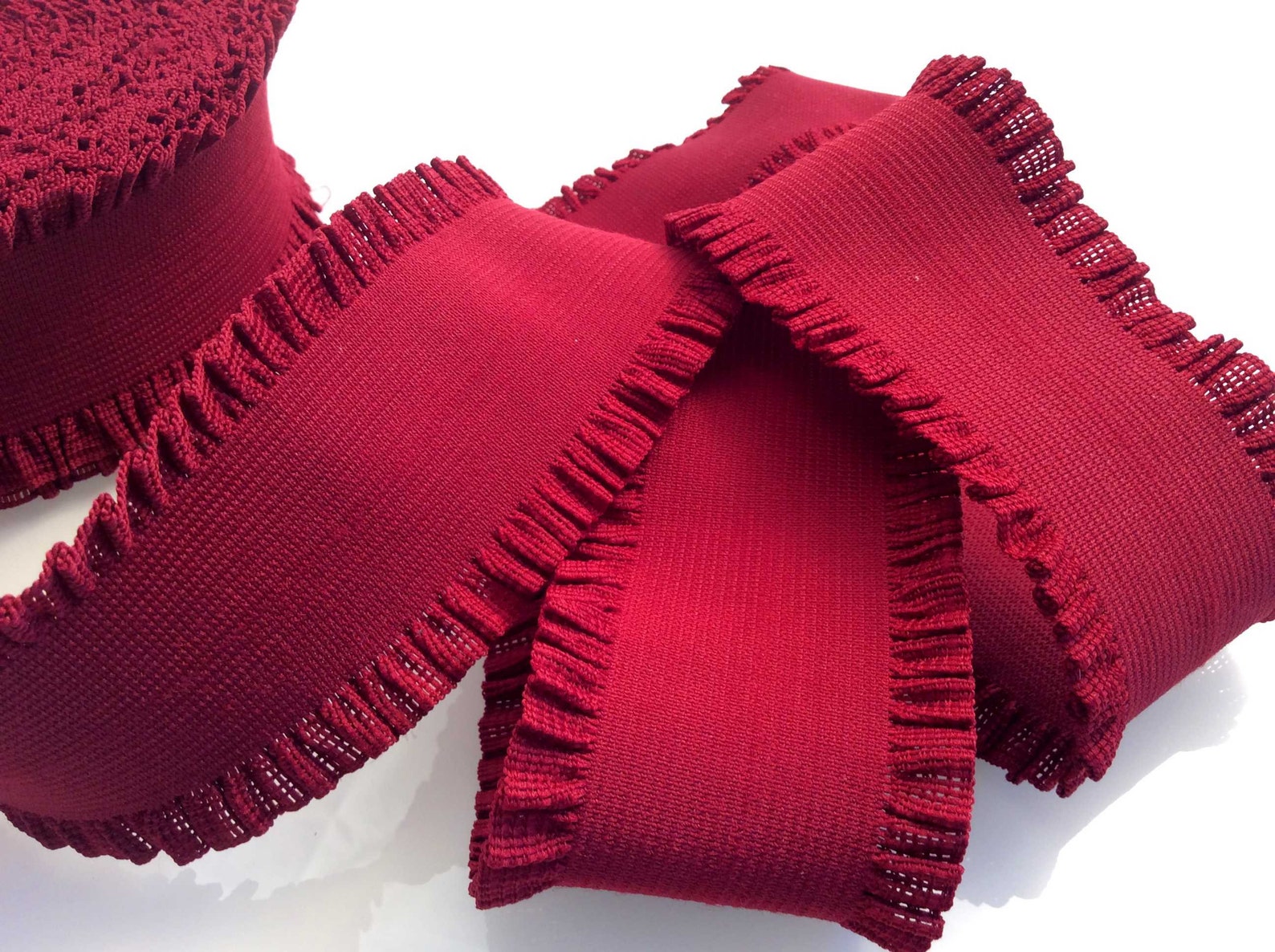 Dark Red Elastic Ribbon by the Yard Fancy Elastic Trim Size - Etsy