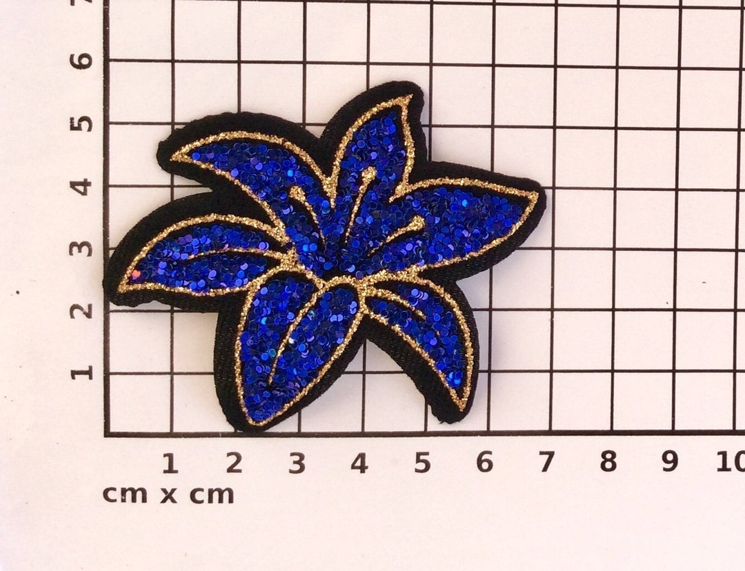 Patch fiore blu giglio con brillantini toppa termoadesiva applicazione fashion giacca in jeans ...