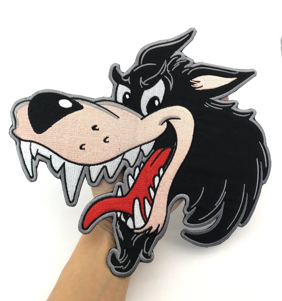 Large Iron on Patch Face Black Wolf Cartoons Animal,badge Applique Diy ...