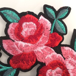 Iron on Embroidered Rose Patch Applique Flower Red Roses Vintage Sewing ...