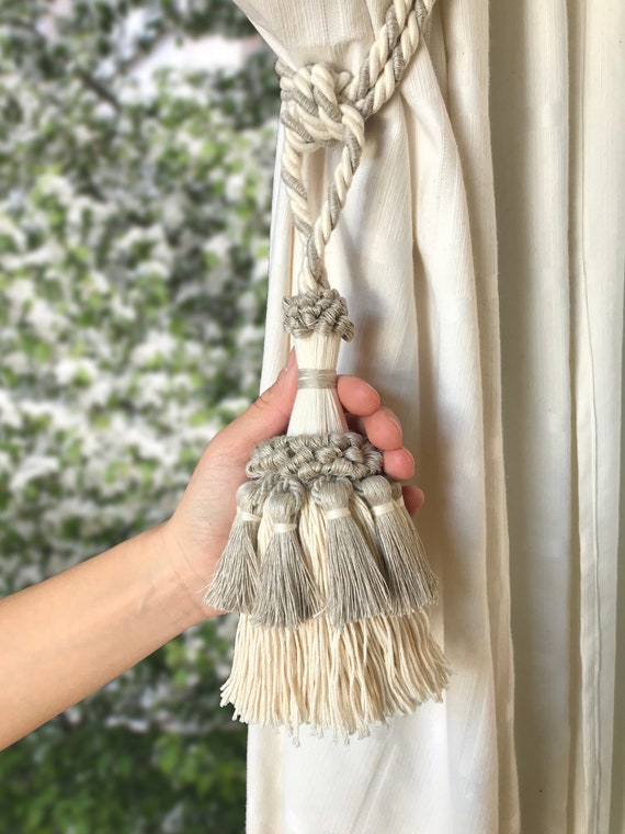 Great Big Natural Natural Cotton and Linen Tie Back With Big Tassel. Rustic Drapery for Window Curtain Handmade Italian Tuscany Decor. Etsy