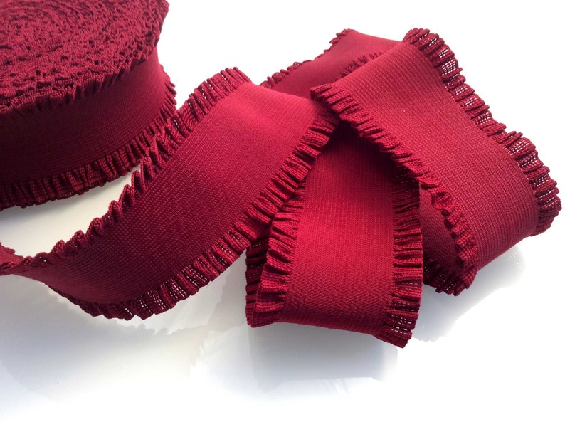 Dark Red Elastic Ribbon by the Yard Fancy Elastic Trim Size - Etsy