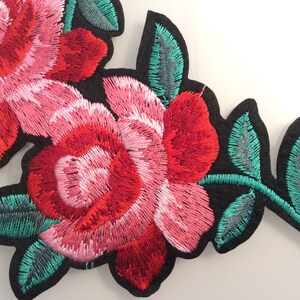 Iron on Embroidered Rose Patch Applique Flower Red Roses Vintage Sewing ...