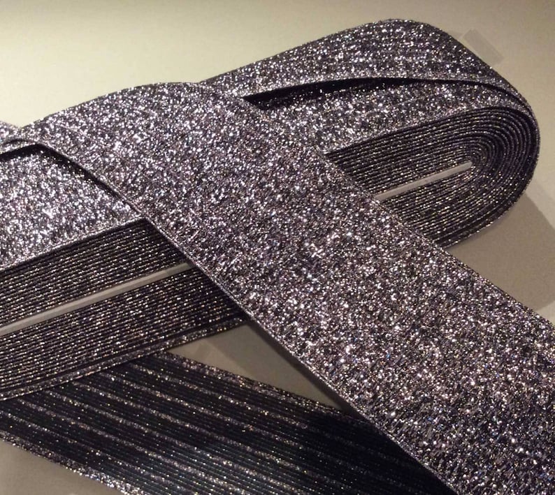 2 3/8 Glittered Black Elastic Ribbon by the Yard . Large | Etsy