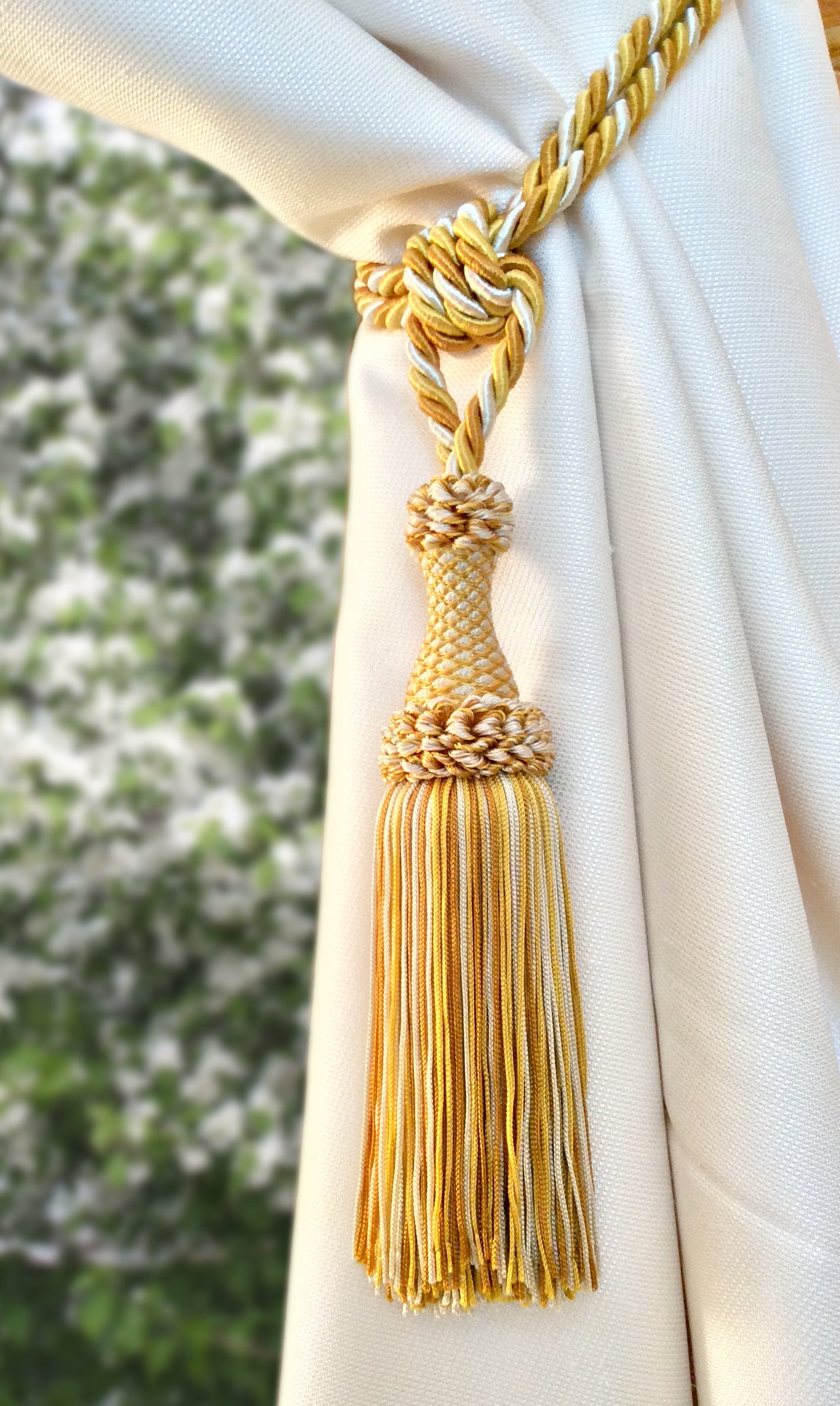 Luxury big mixed golden ivory tie back with tassel. Elegant | Etsy