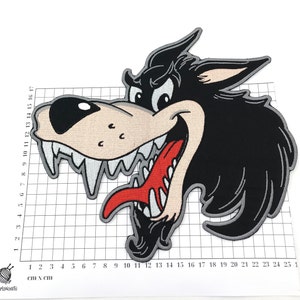 Large Iron on Patch Face Black Wolf Cartoons Animal,badge Applique Diy ...