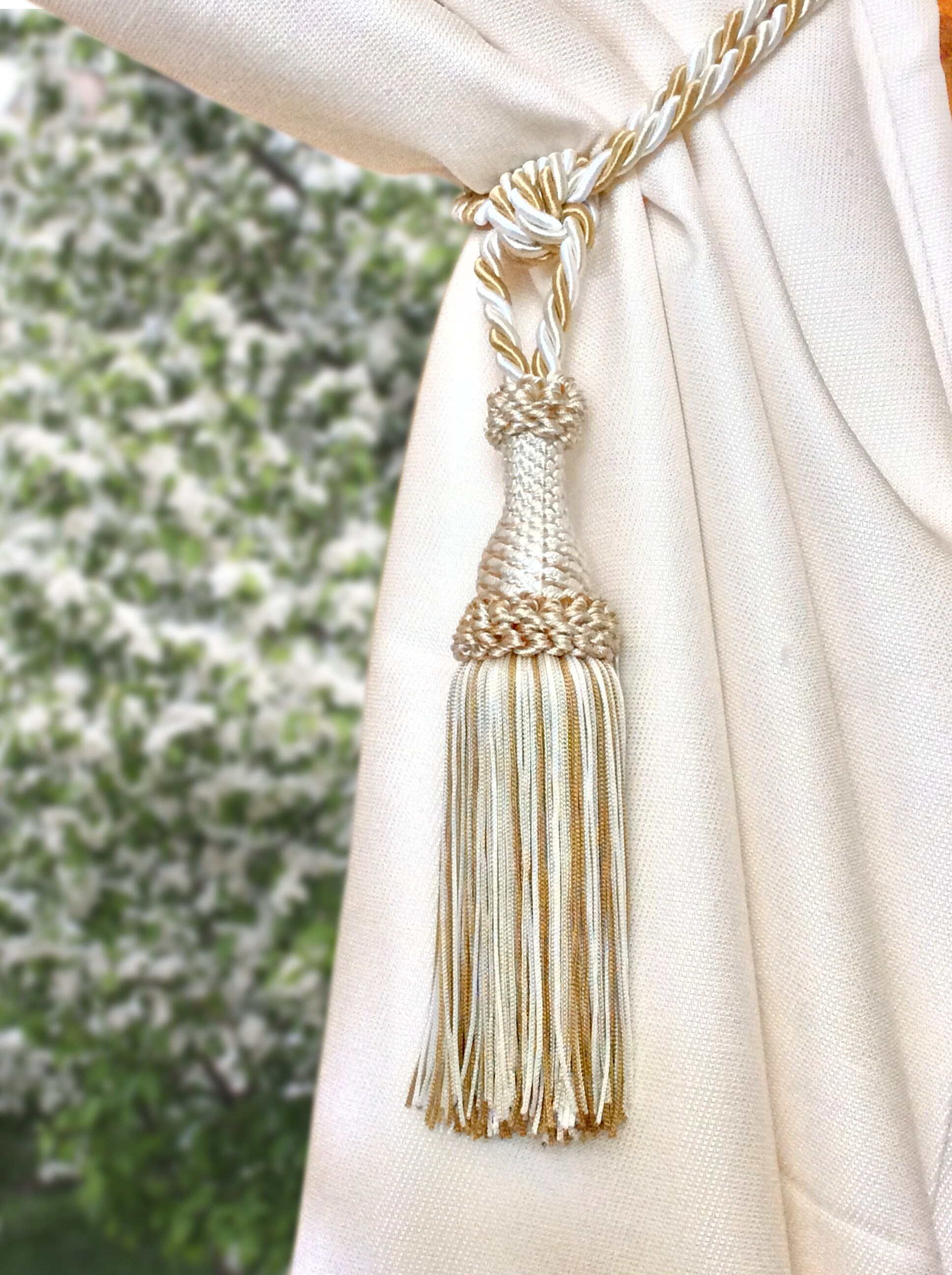 Luxury Big Mixed Golden Ivory Tie Back With Tassel. Elegant | Etsy