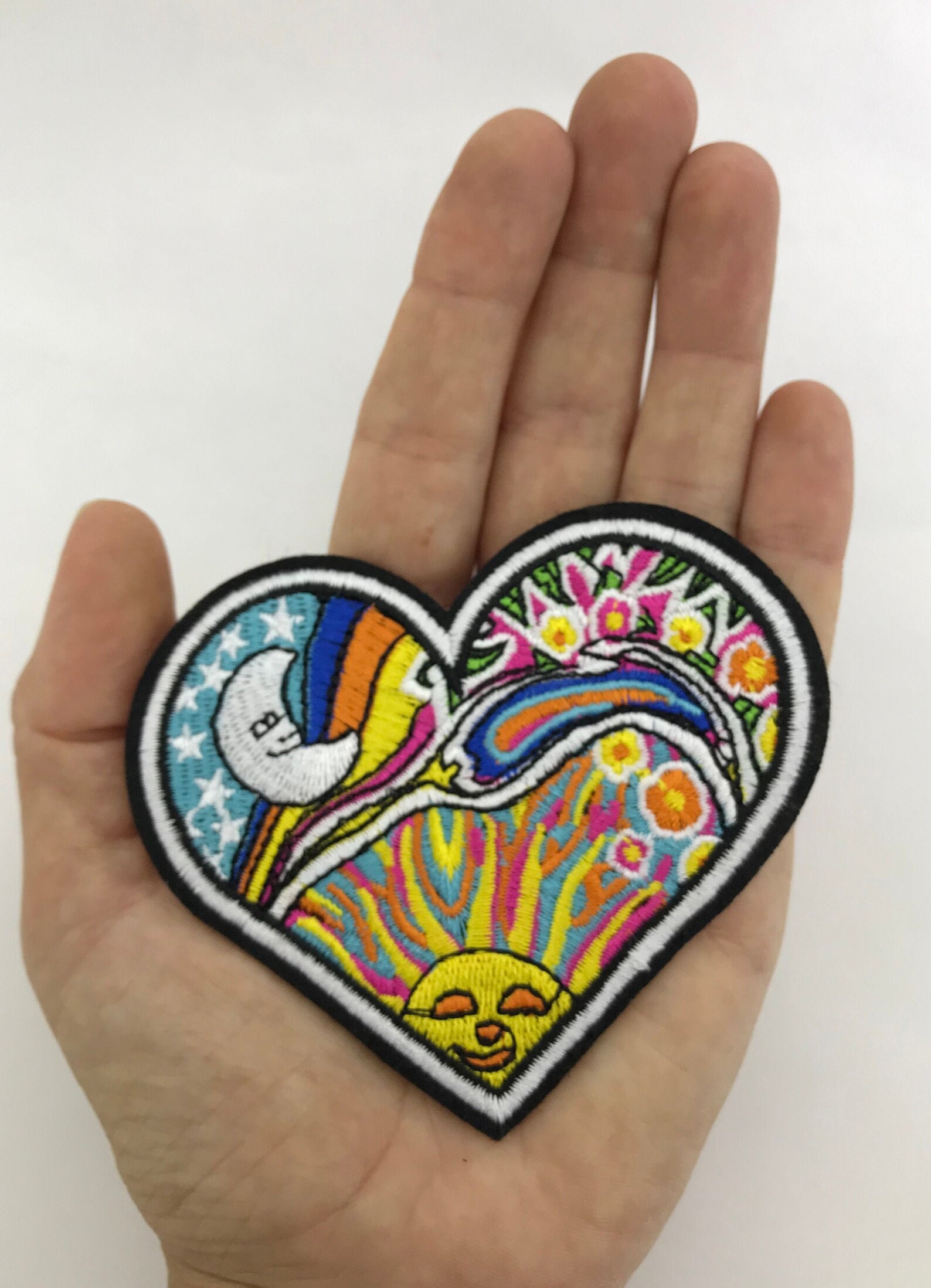 Patch heart rainbow sun & moon patches solar system | Etsy