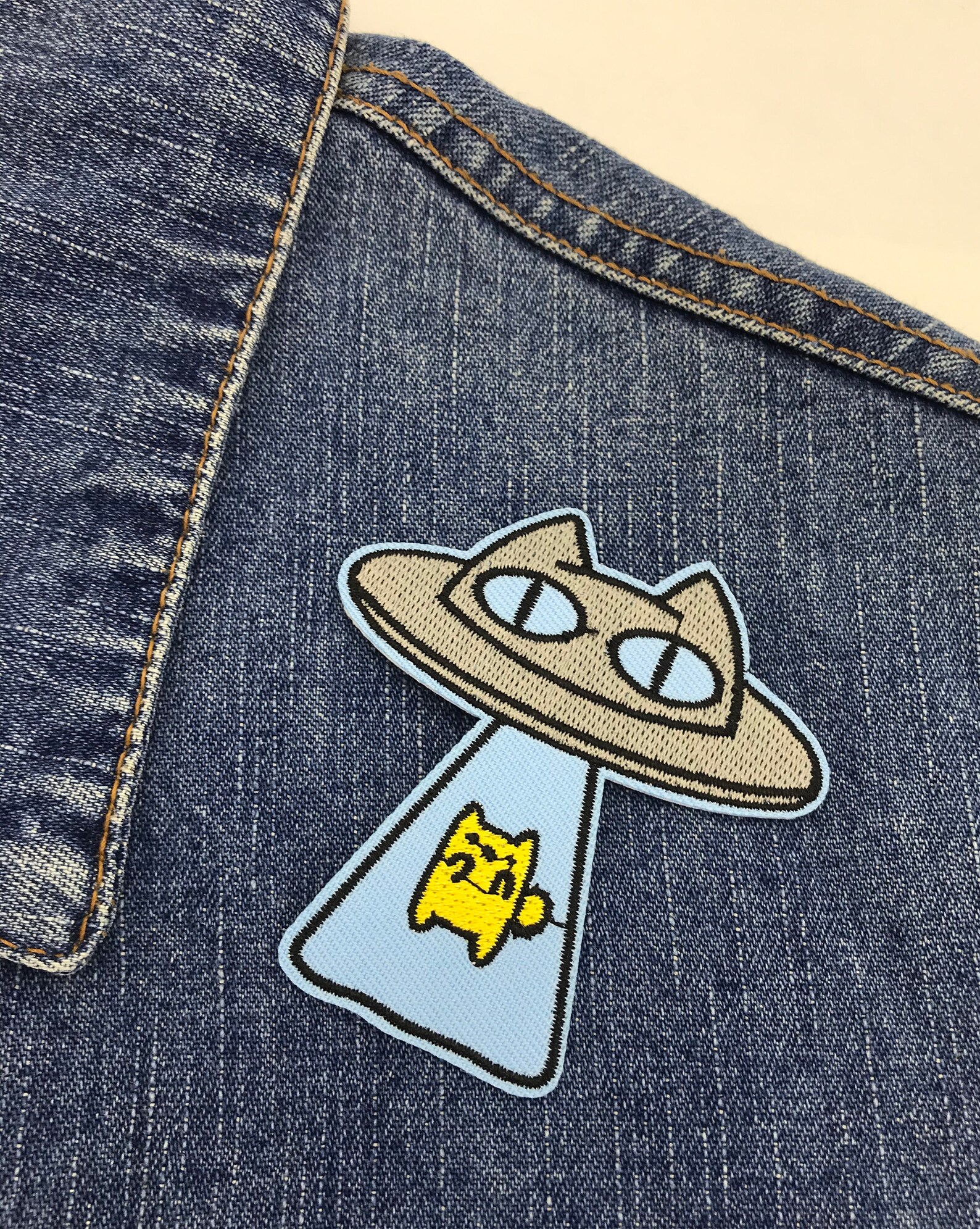 Iron on patch cat alien UFOembroidered applique diy patches | Etsy