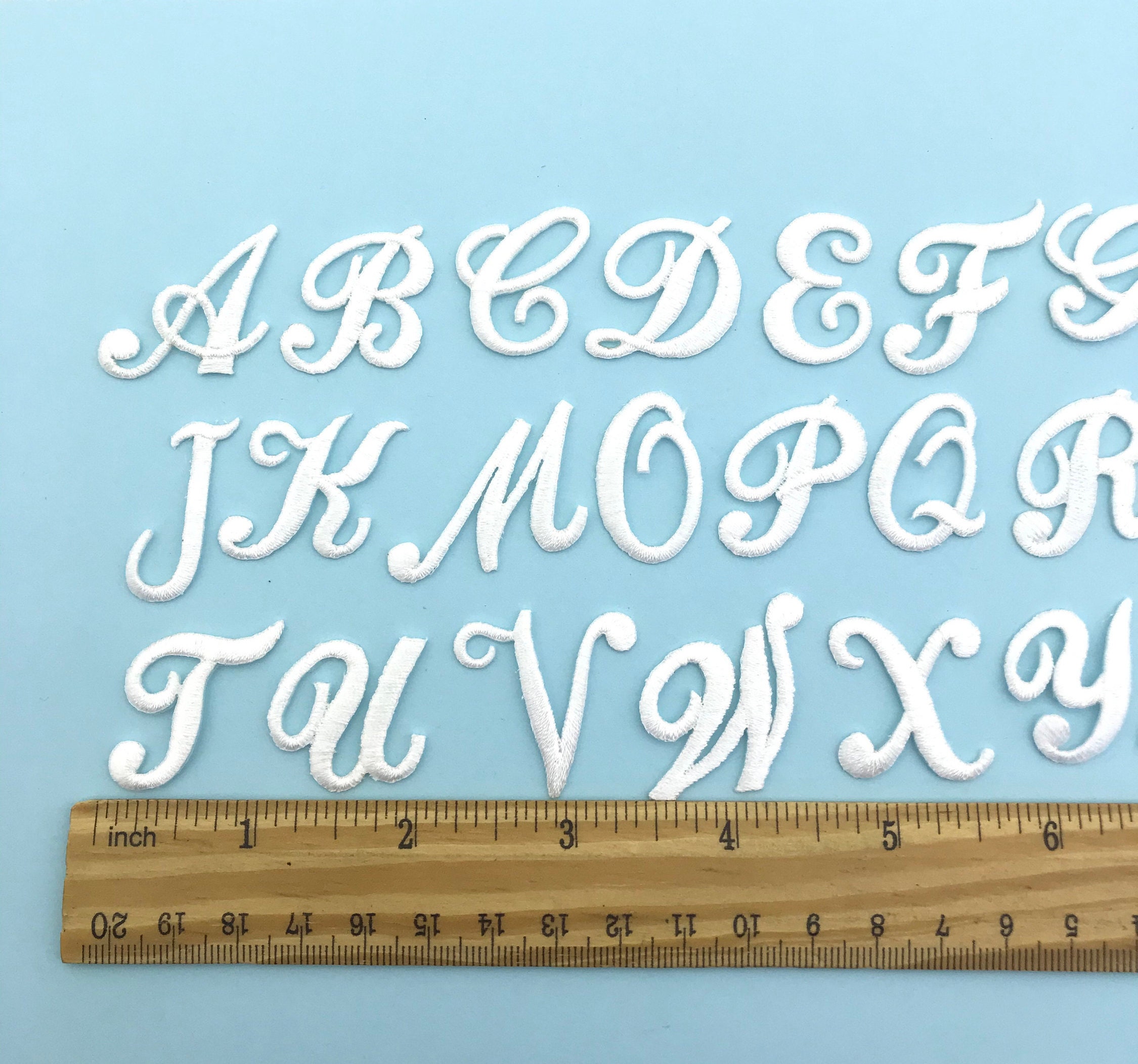 Iron on Embroidered Cursive Letters White Applique Craft - Etsy UK