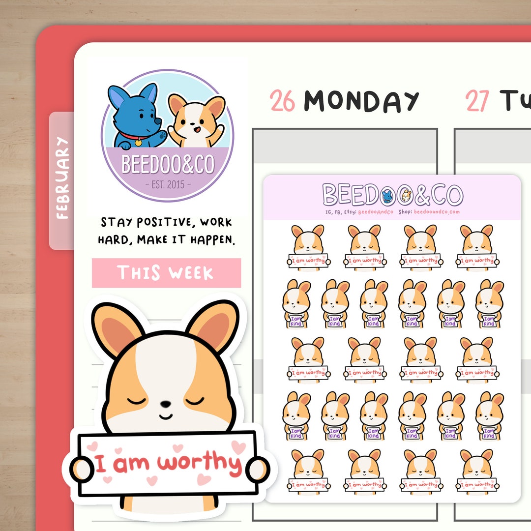 Corgi Positive Affirmations Planner Stickers | Bullet Journal, Funny ...