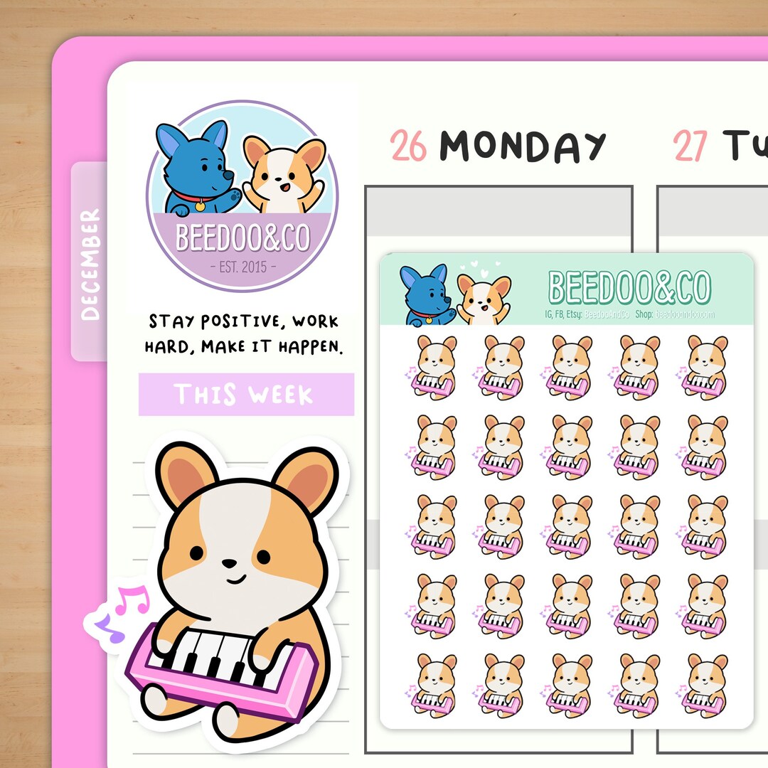 Corgi Plays Keyboard Planner Stickers | Happy Mail, Deco Sticker ...