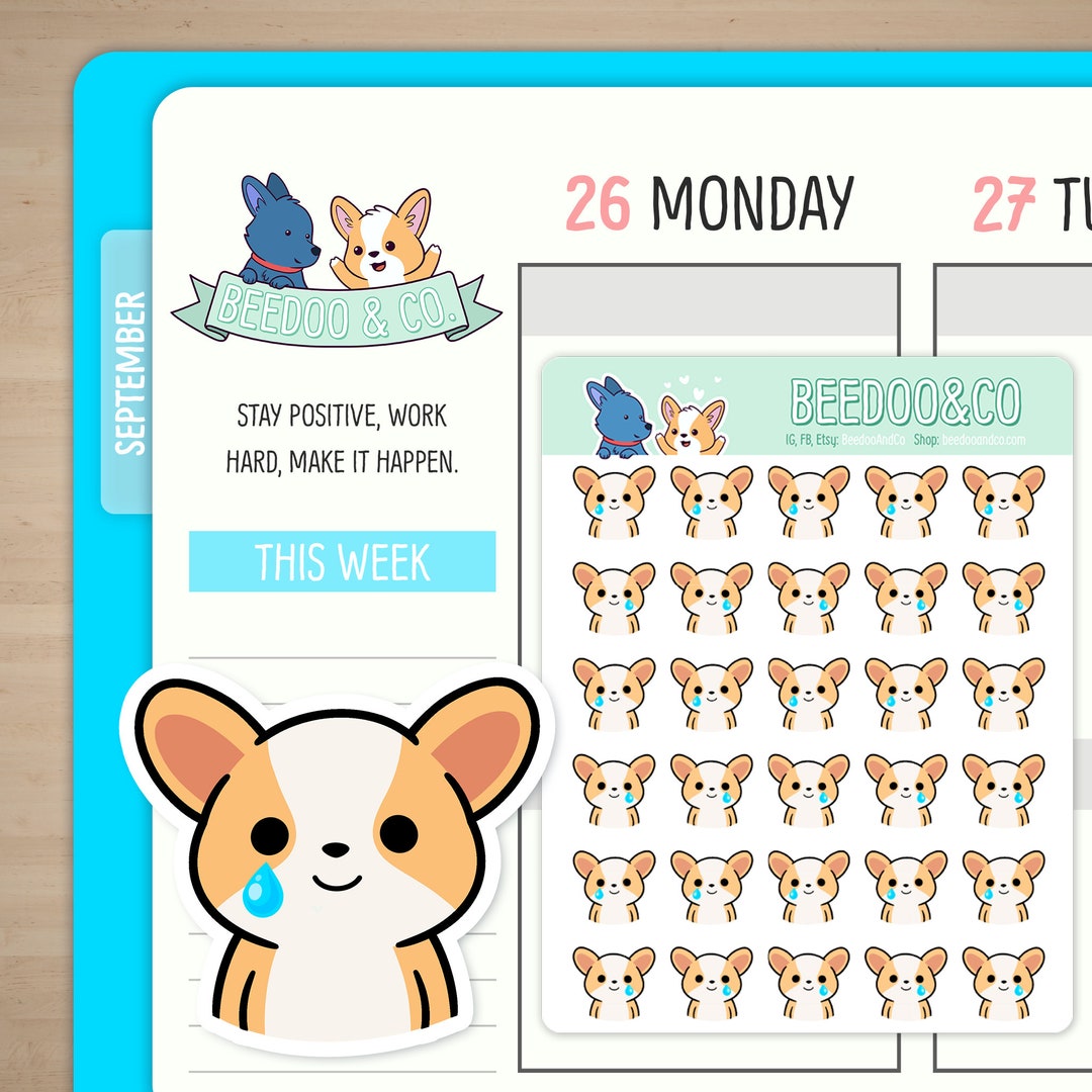 Miso the Corgi Smile Crying Planner Stickers Happy Mail, Deco Stickers ...
