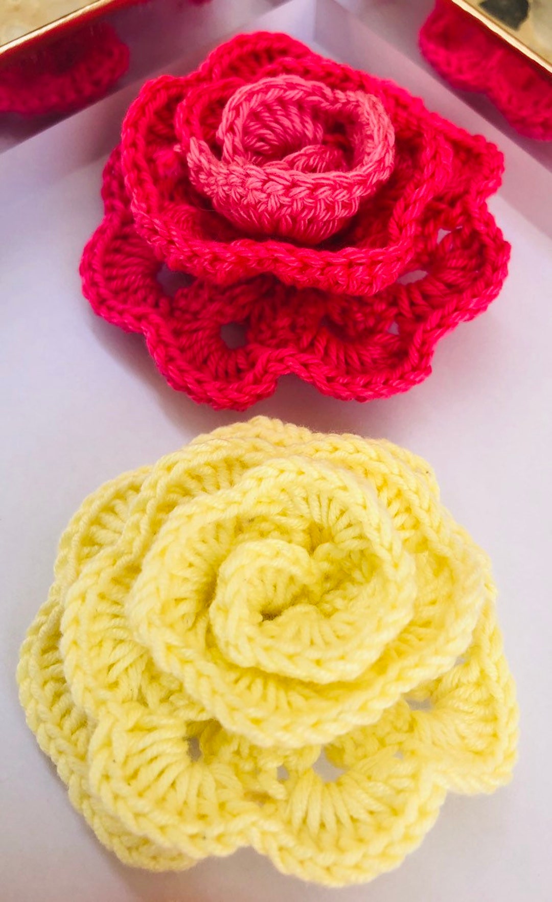 Crochet Rose Appliques: Yellow Cotton Embellishments (set of 5) - Etsy