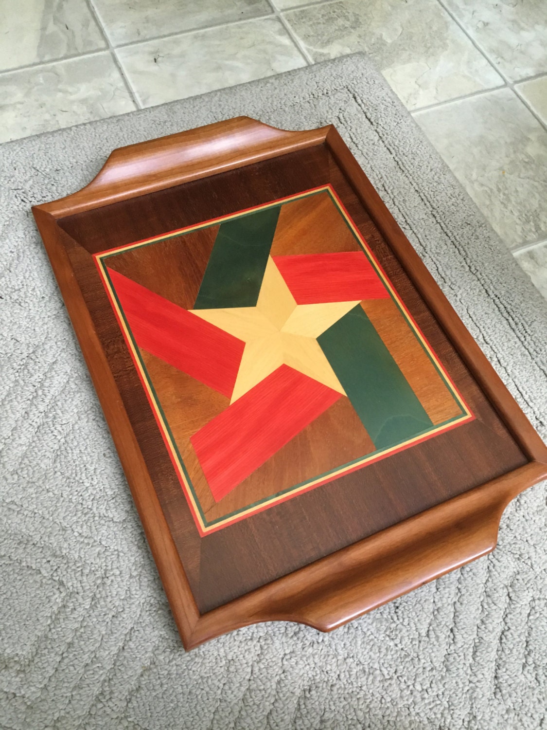 Inlaid Wood Tray With Colorful Star Pattern Custom Crafted - Etsy.de