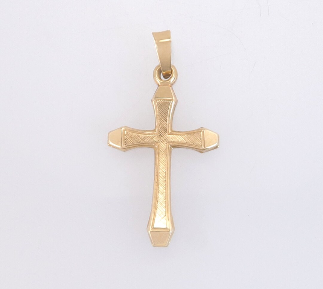 Designer 14k Yellow Gold Stipple High Polish Finish Cross Pendant 0.5g ...