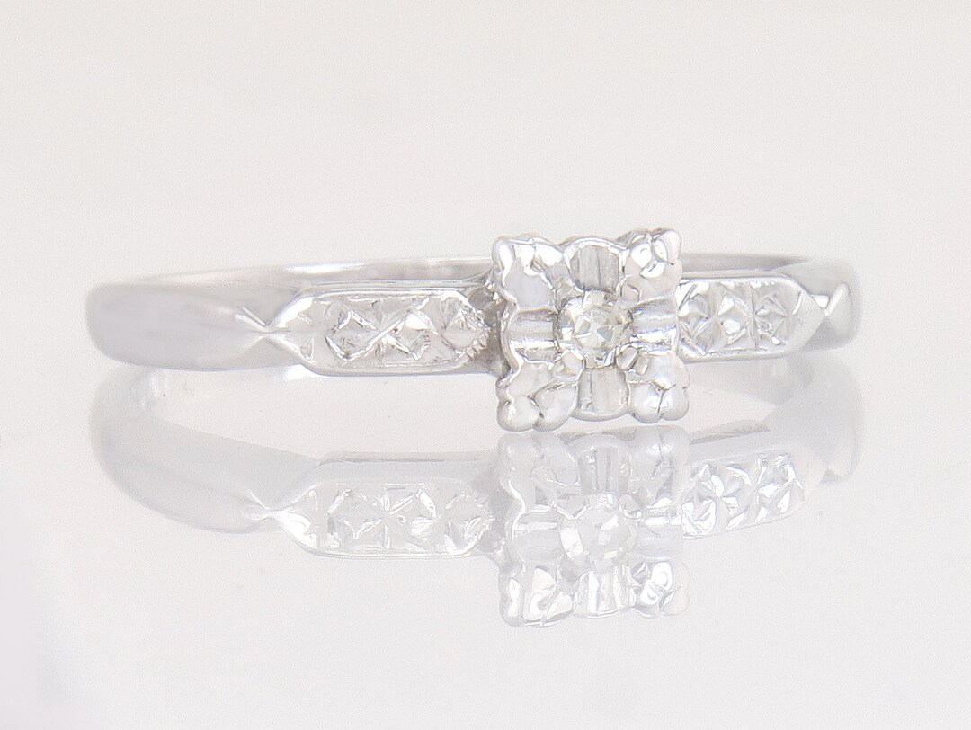 Antique Minion 14K White Gold Solitaire Genuine Diamond - Etsy