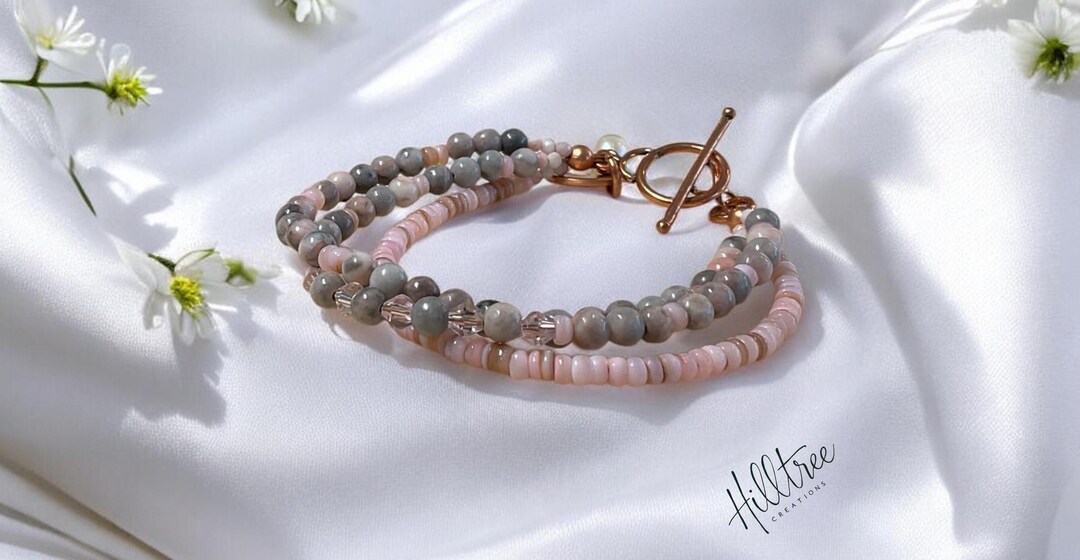 Pink Zebra Jasper, Rare Cinnabrite Cinnabar Quartz 3 Strand Beaded ...