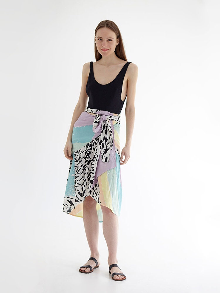 Beach Wrap Skirt, Wrap Skirt With Frill, Midi Wrap Pareo Sarong Skirt ...
