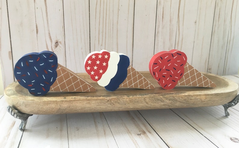 Wood Ice Cream Cone, Patriotic Tiered Tray, Patriotic Decor, 4th of ...