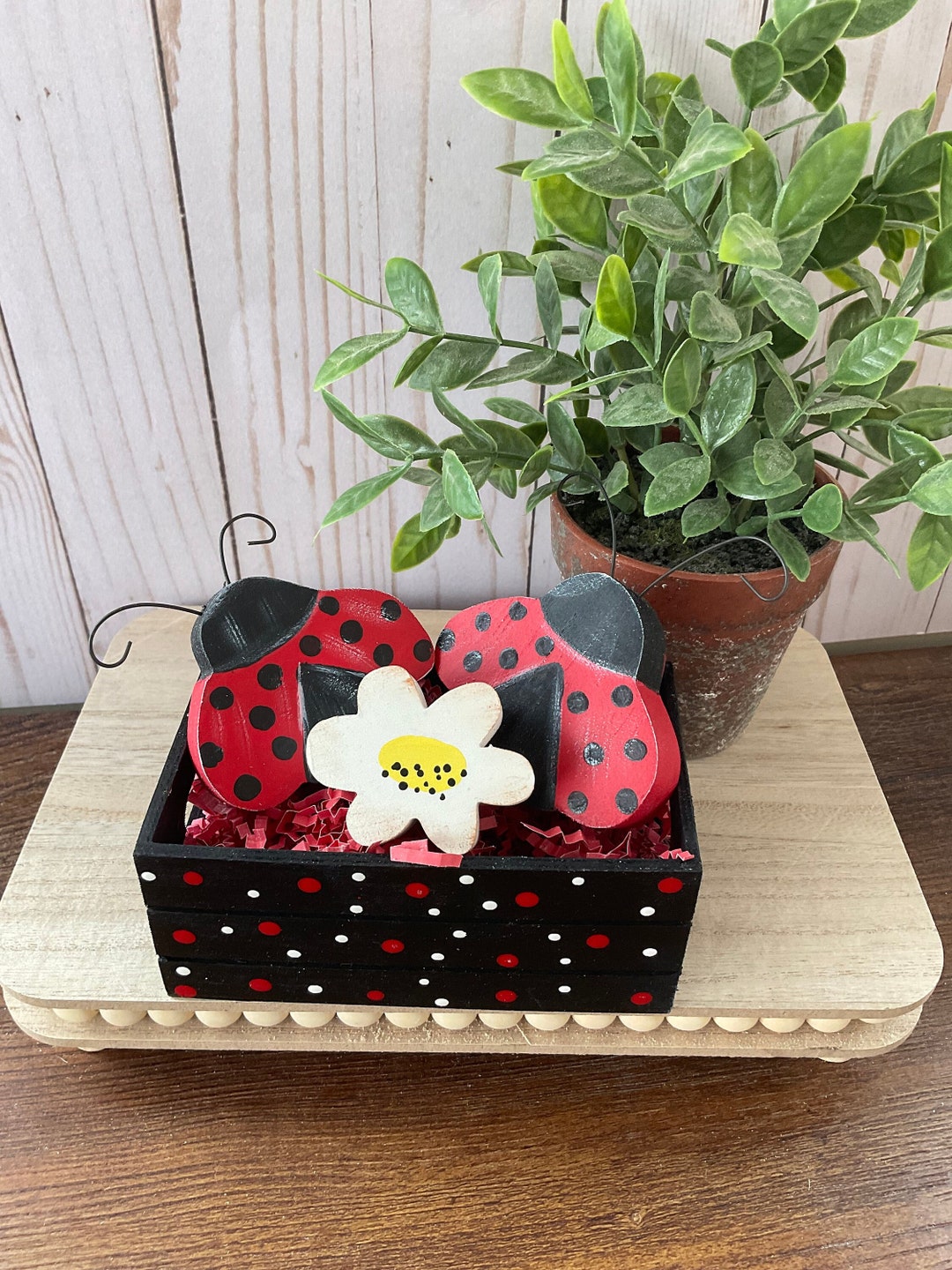 Handmade Ladybug Mini Wood Crate, Tiered Tray Decor - Etsy