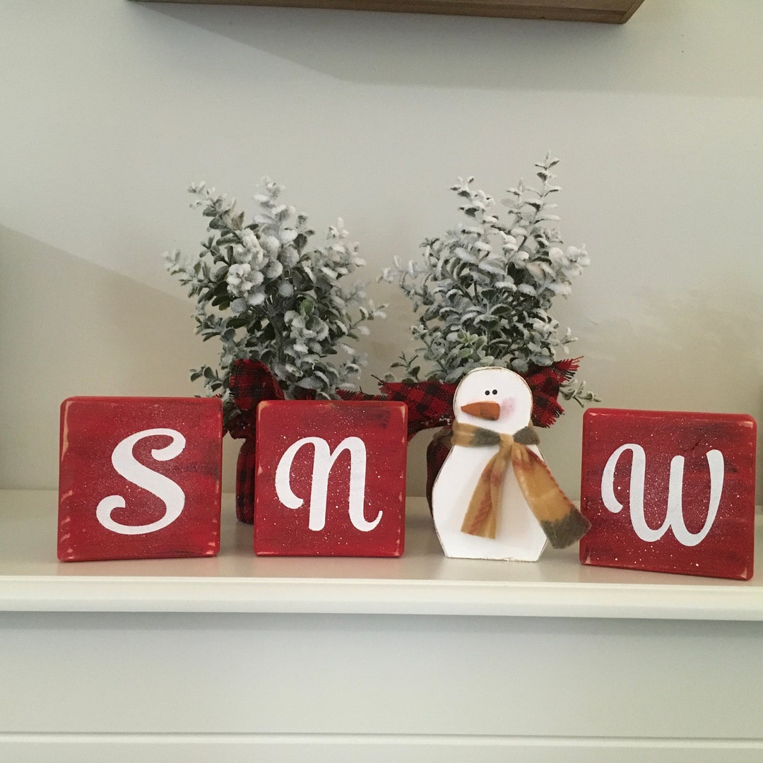 Snow Blocks With Snowman, Snowman, Winter Decor, Christmas Decor, Shelf ...