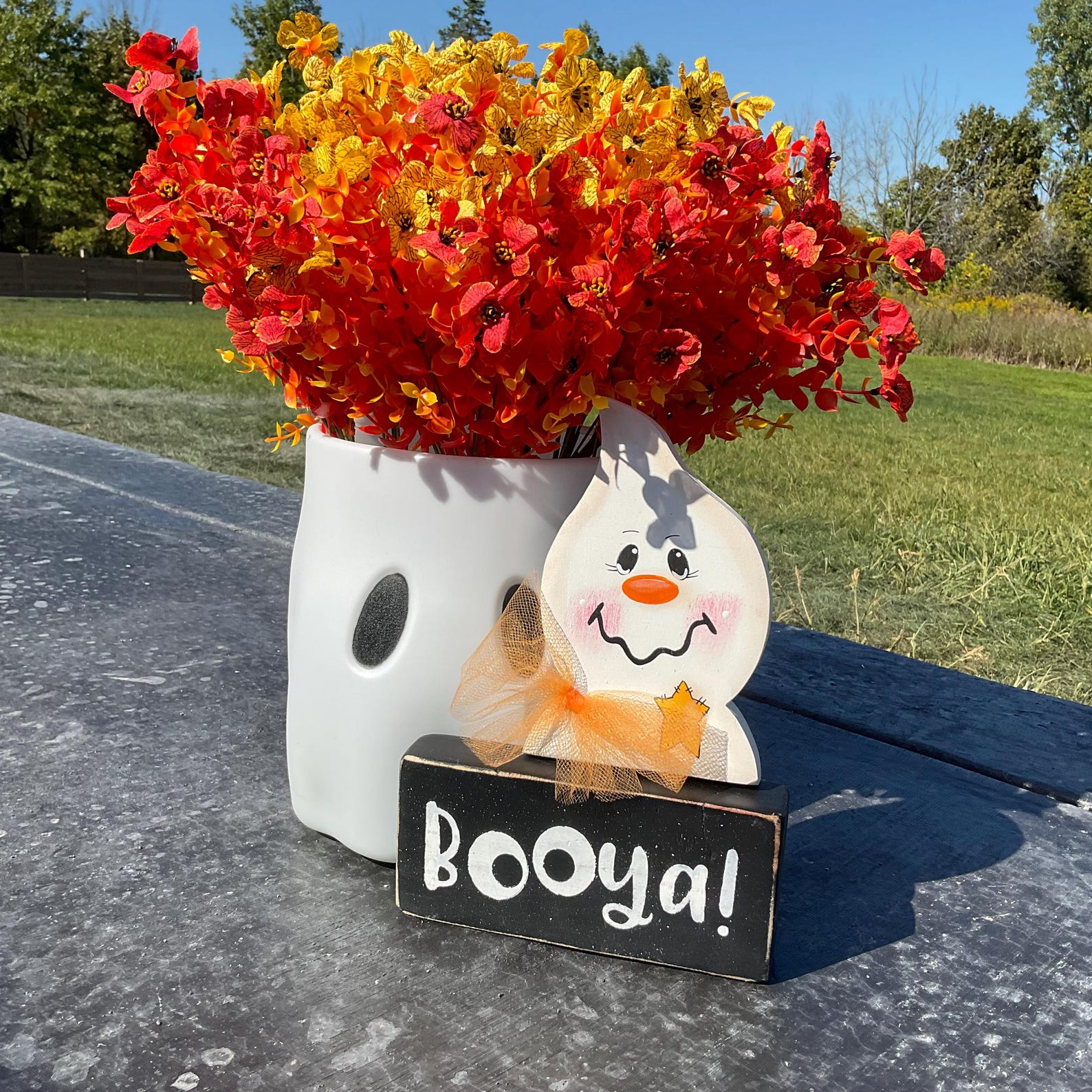 Booyah Wood Sign With Ghost - Handmade Halloween Decor, Cute Fall Shelf ...