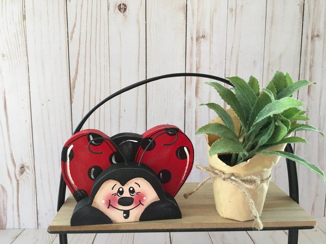 Ladybug Decor, Ladybug Shelf Sitter, Wood Ladybug, Ladybug Tiered Tray ...