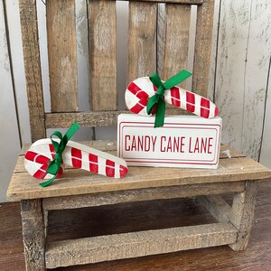 Set of 2 Wood Candy Canes, Candy Cane Lane Sign, Wood Candy Canes ...