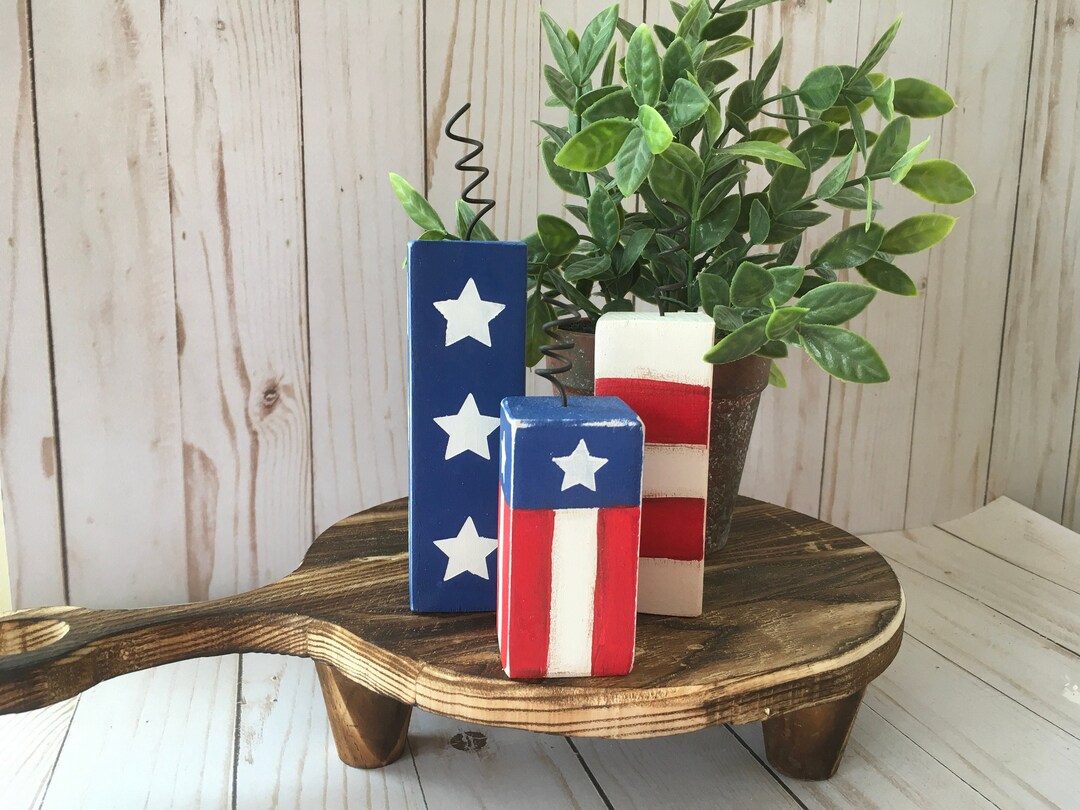 Wood Firecrackers, Fireworks, Patriotic Tiered Tray, Patriotic Decor ...