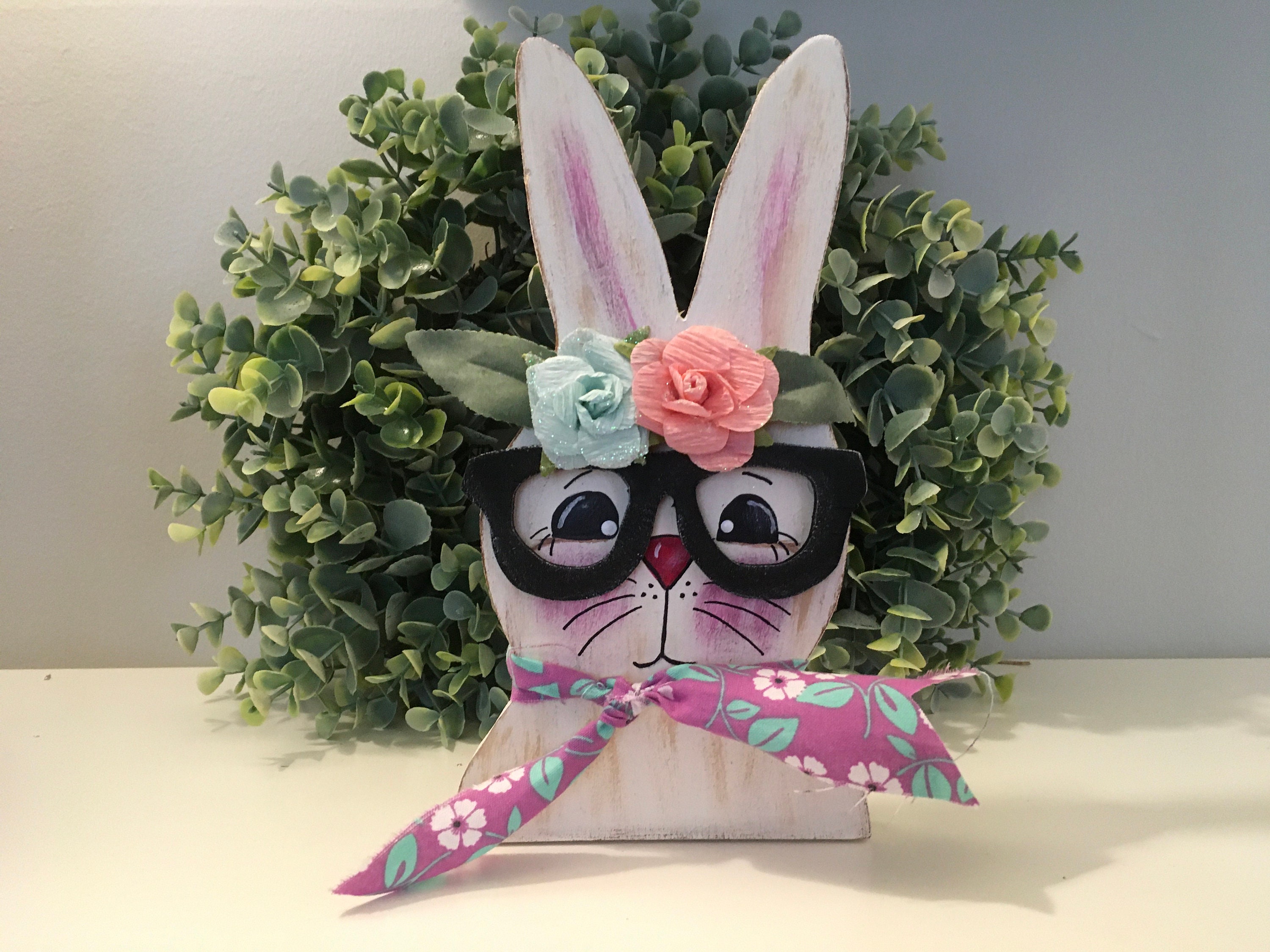 Wood Bunny With Glasses Easter Decor Spring Decor - Etsy