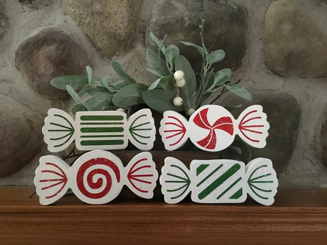 Wood Christmas Candy Peppermint Candy Christmas Decor | Etsy