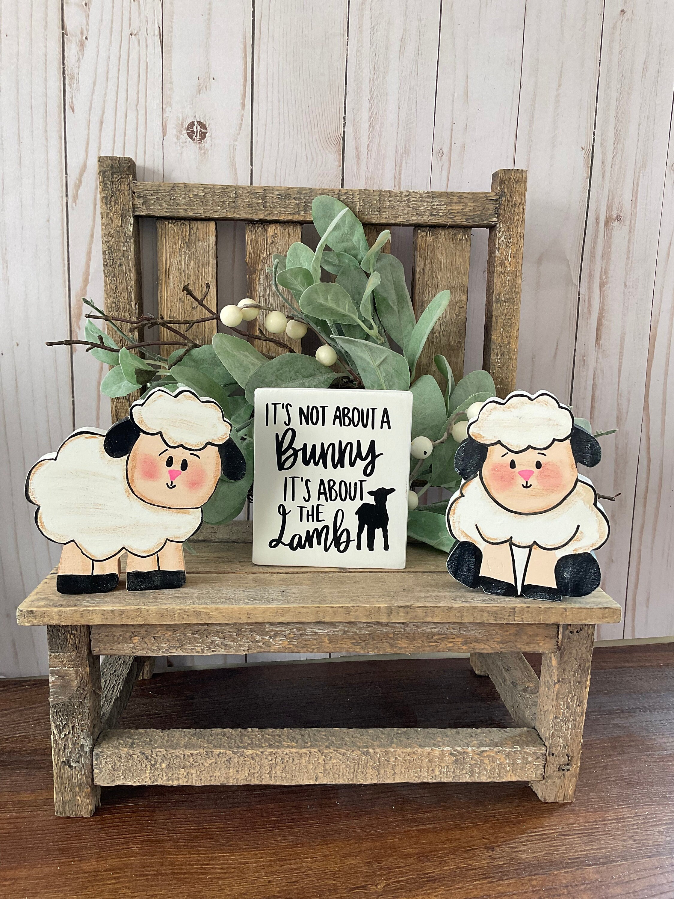 Easter Lamb Decor, Religious Tiered Tray Sign, Hand Cut Wood Lambs - Etsy