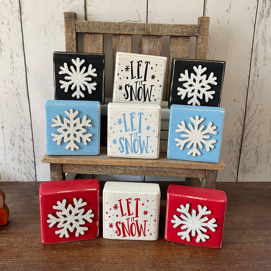 Festive Wood Block Trio, Snowflake and Let It Snow Blocks, Shelf and ...