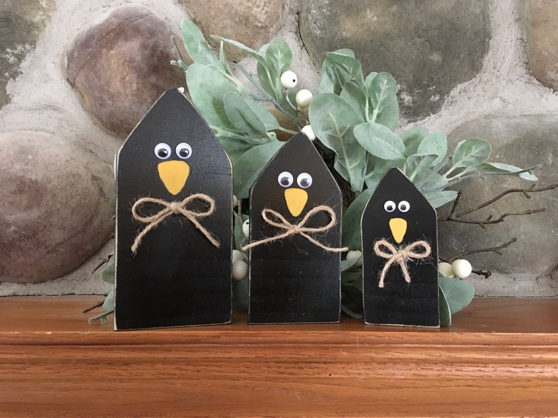 Crow Trio Set of 3 Crows Halloween Decor Halloween Shelf - Etsy