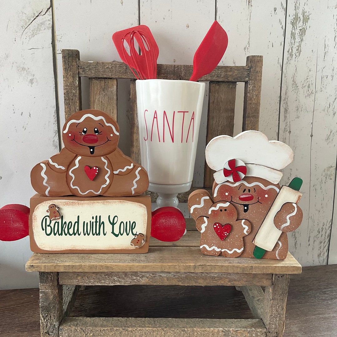 Baking Gingerbread, Wood Gingerbread Decor, Tiered Tray Decor, Shelf ...