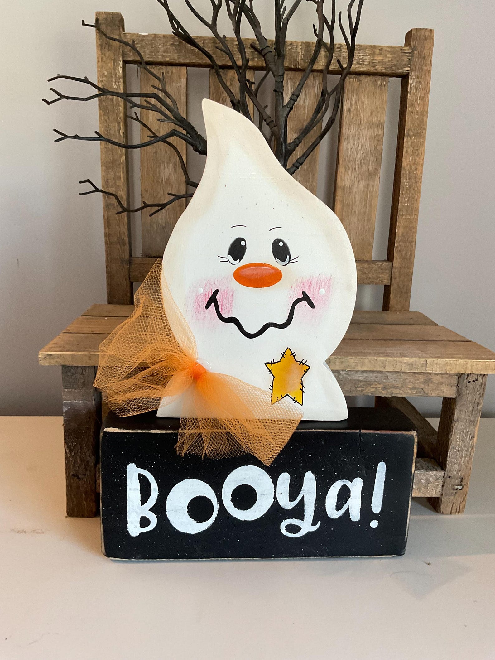 Booyah Wood Sign With Ghost - Handmade Halloween Decor, Cute Fall Shelf ...