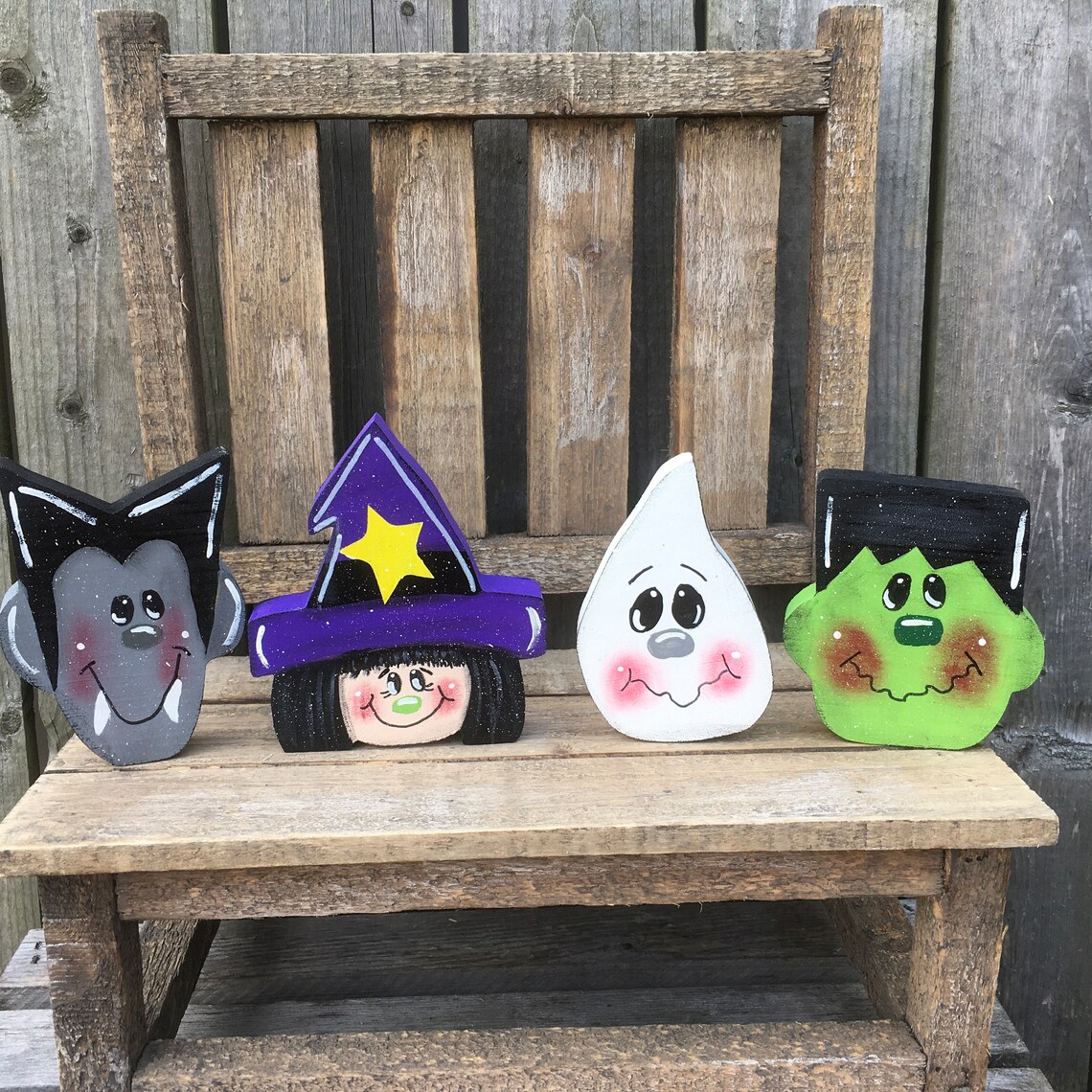 Halloween Spooky Friends Wood Halloween Shapes Halloween - Etsy
