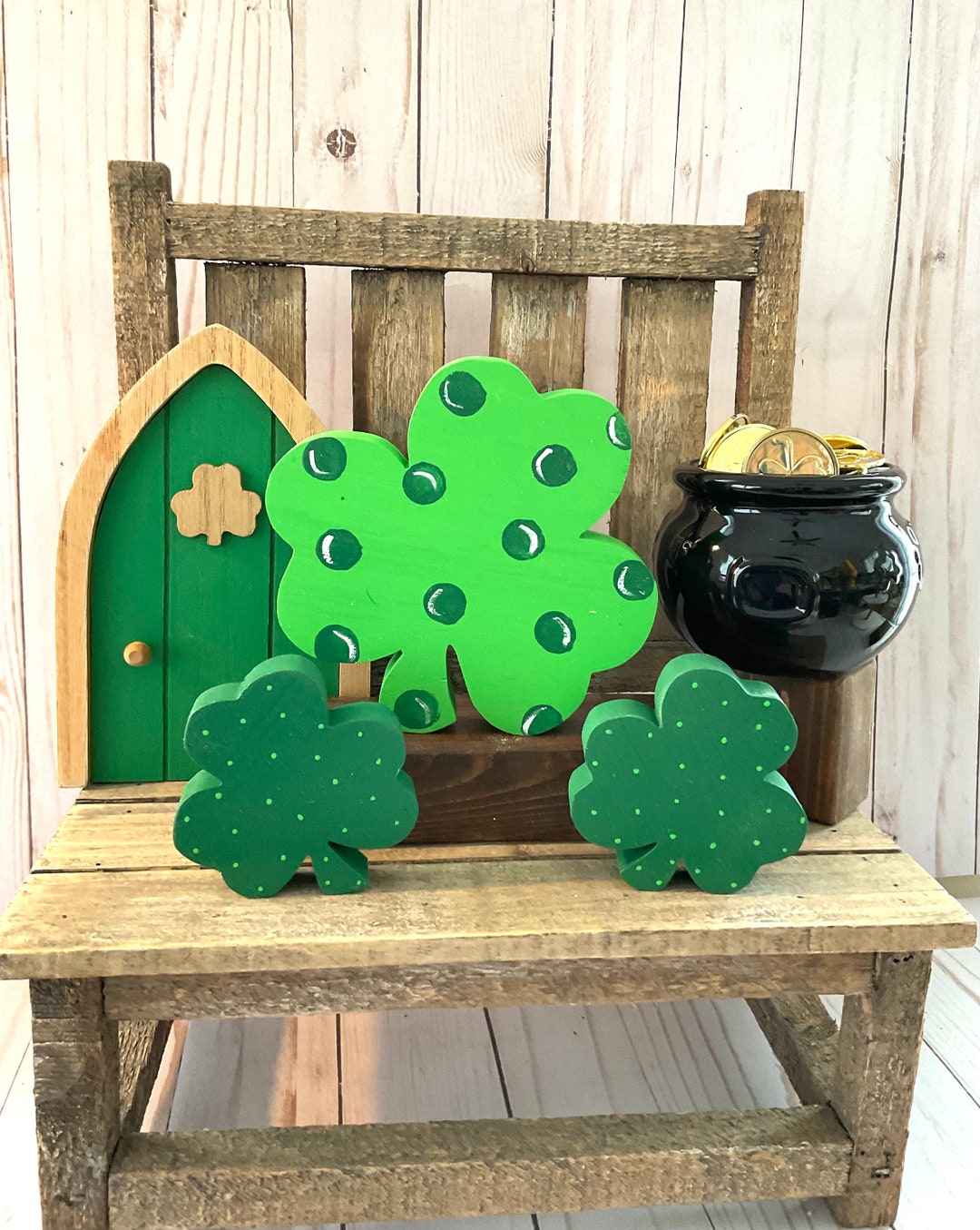Shamrock Set of 3, Wood Shamrocks, Tiered Tray, Shelf Sitter, Shamrock ...
