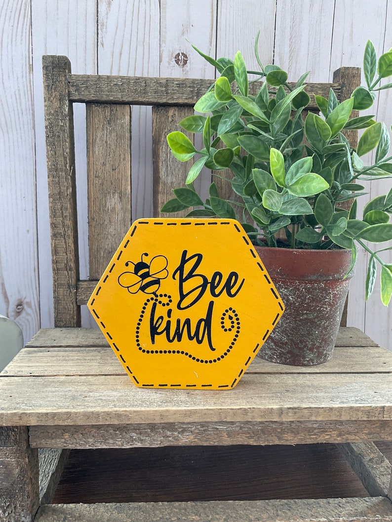 Bee Kind Wood Sign Hexagon Sign Bee Decor Summer Decor - Etsy