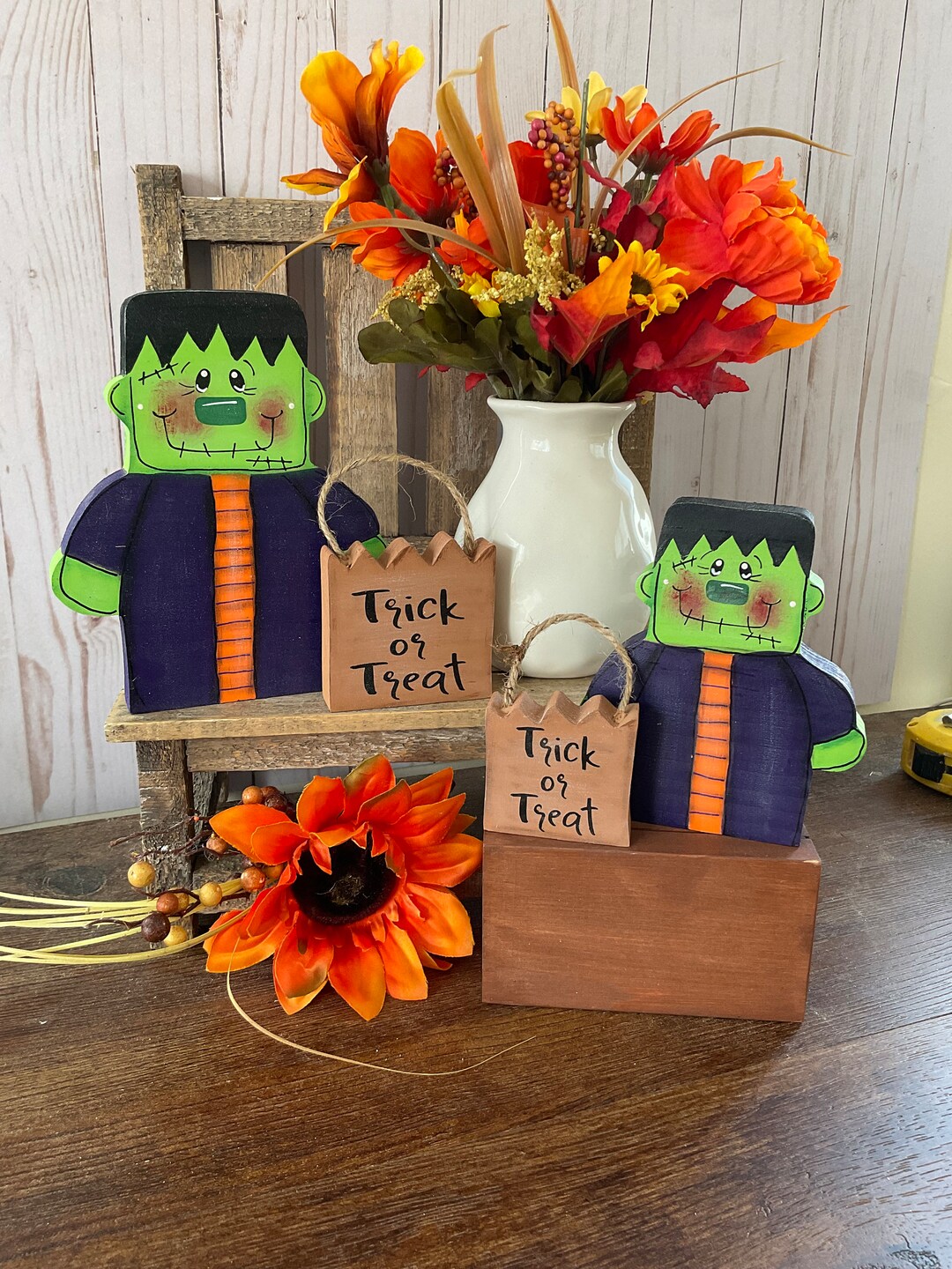 Wood Frankenstein, Halloween Decor, Shelf Sitter, Tiered Tray,halloween ...