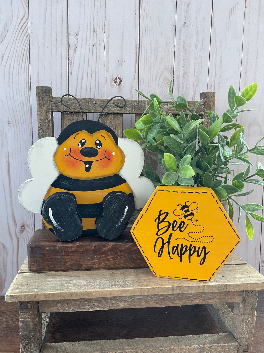 Bee Happy Wood Sign, Hexagon Sign, Bee Decor, Tiered Tray Decor, Summer ...