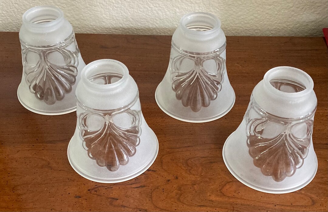 Vintage Frosted Embossed Clam Shell Light Fixture Shades - Set of 4 ...