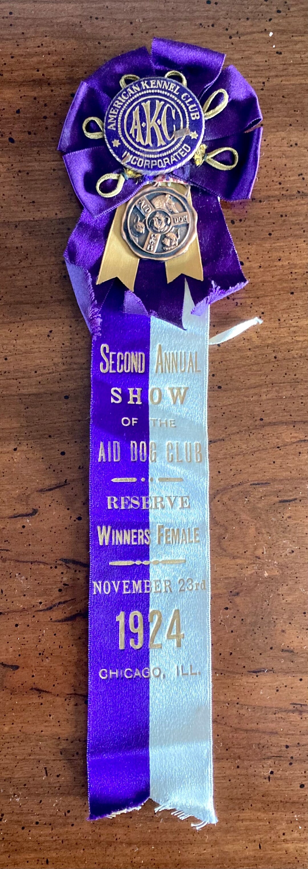 Vintage American Kennel Club Reserve Winners Ribbon Aid Dog Club ...