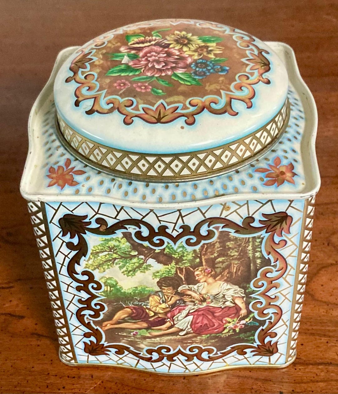 Vintage Daher Tea Canister Tin - Rococo Motif - English Tea Biscuit ...