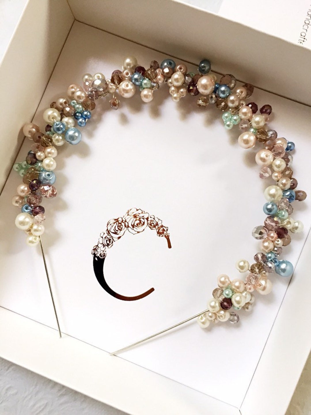 Spring Pastel Colors Cafuné Headpiece Gold, Blue, Pink, Purple Pearls ...