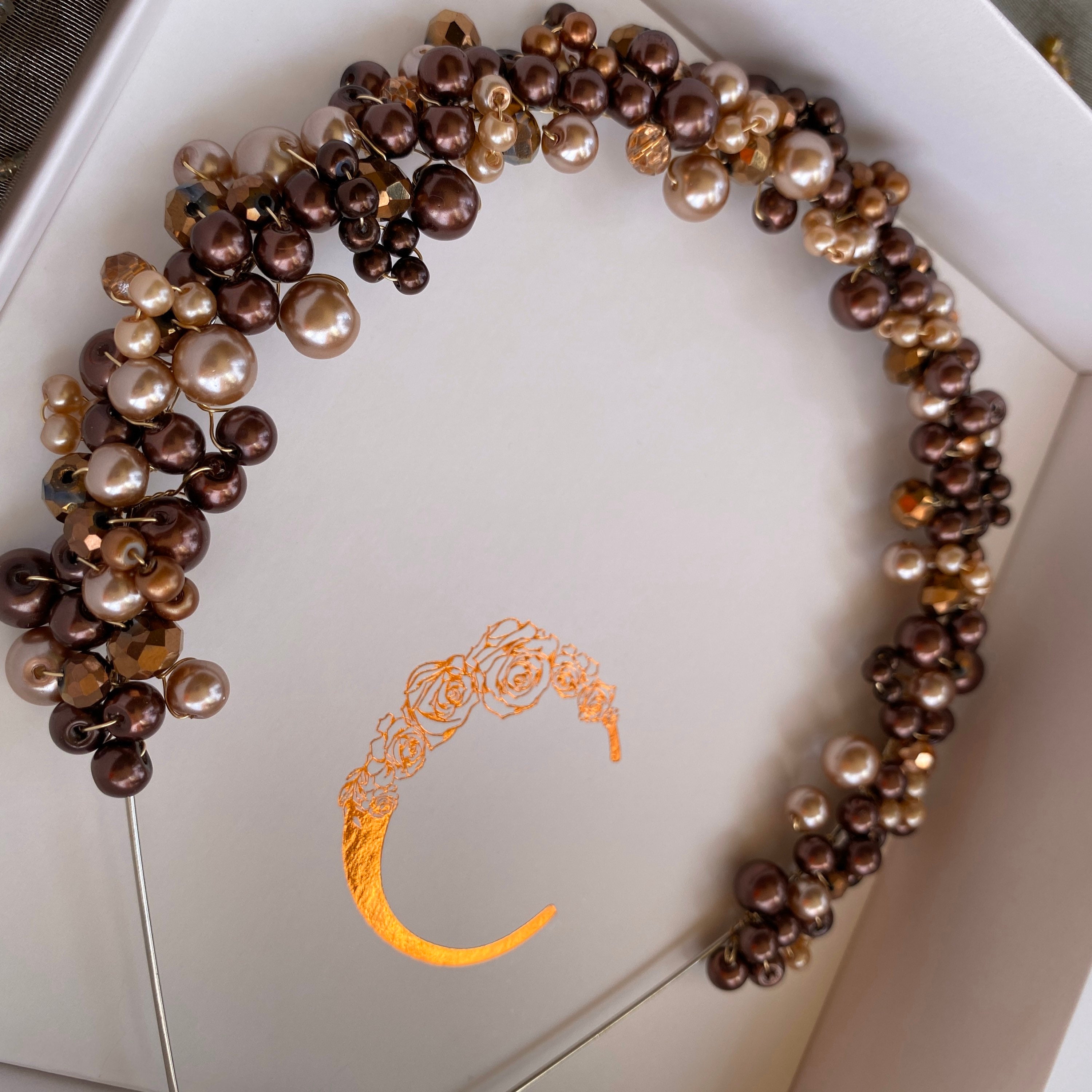 Brown bronce earth toned pearl Cafuné headpiece pearls | Etsy