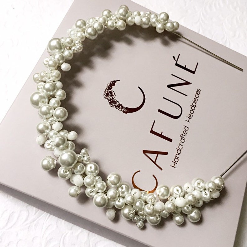 ALL WHITE Pearls Cafuné Headpiece White Pearls Headband - Etsy