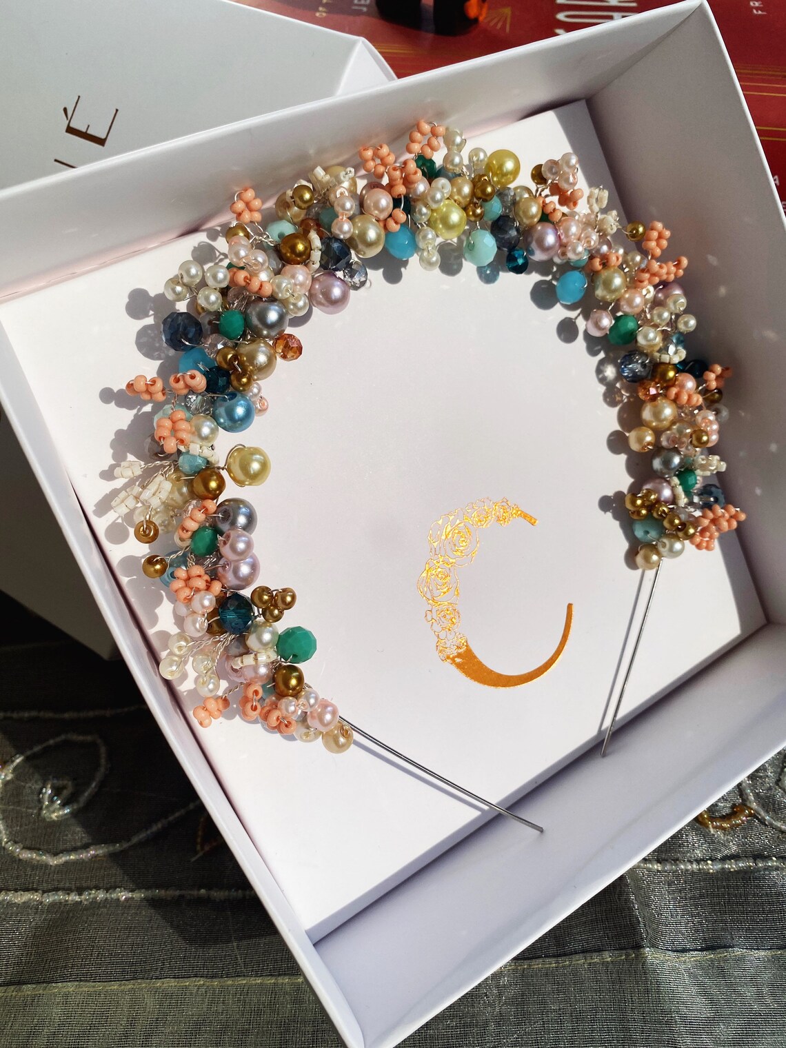 Coral Blue Multicolor Extra Beaded Classic Cafuné Headpiece - Etsy
